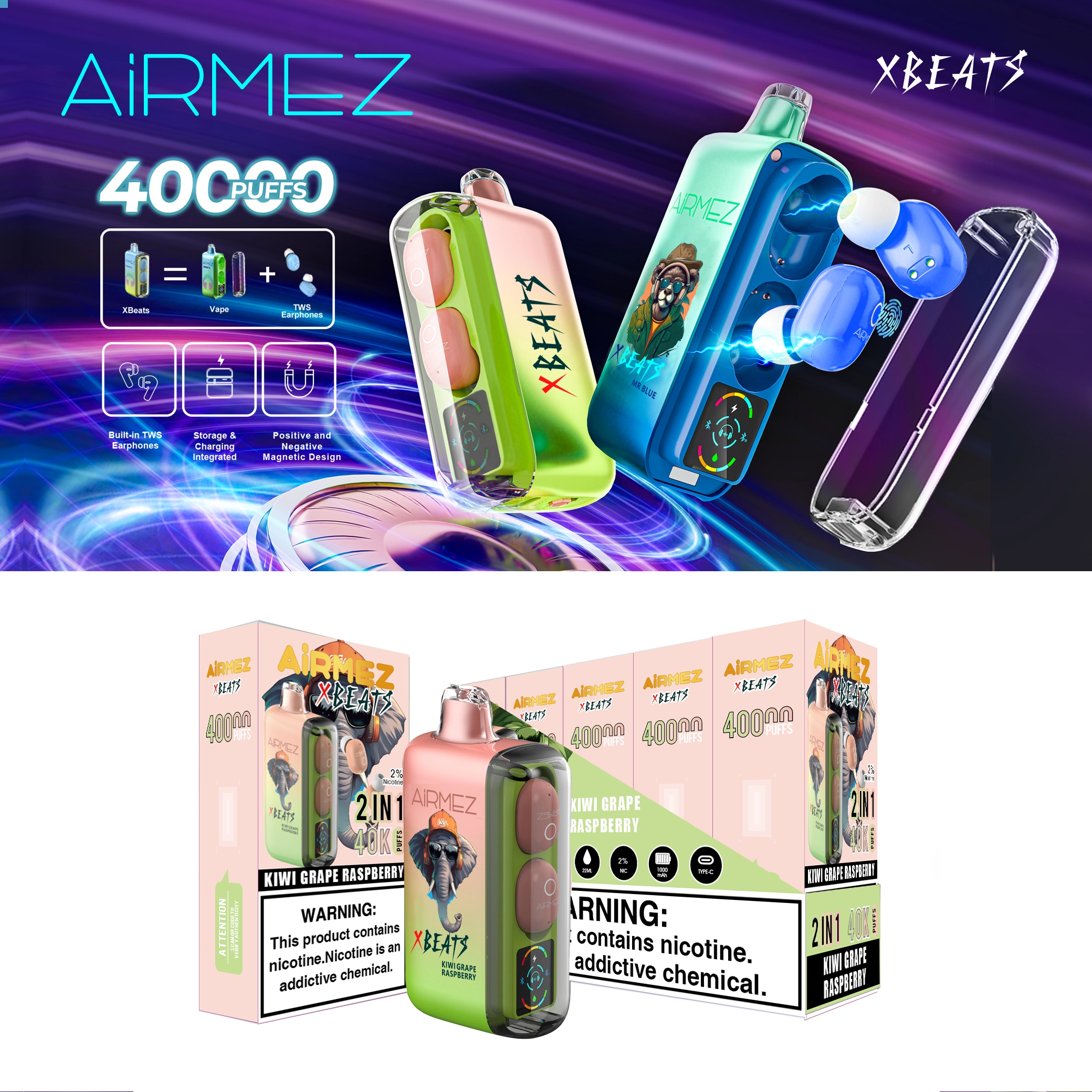 Premium Audio Vape - AiRMEZ XBEATS 40000 Puffs-Europe